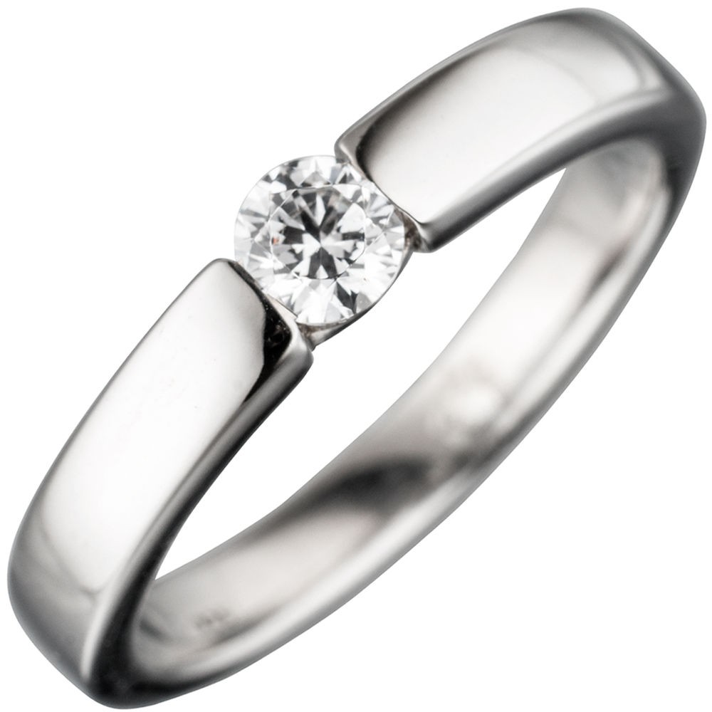 Solitär Ring Damenring weiße Zirkonia 925 Sterlingsilber rhodiniert ...